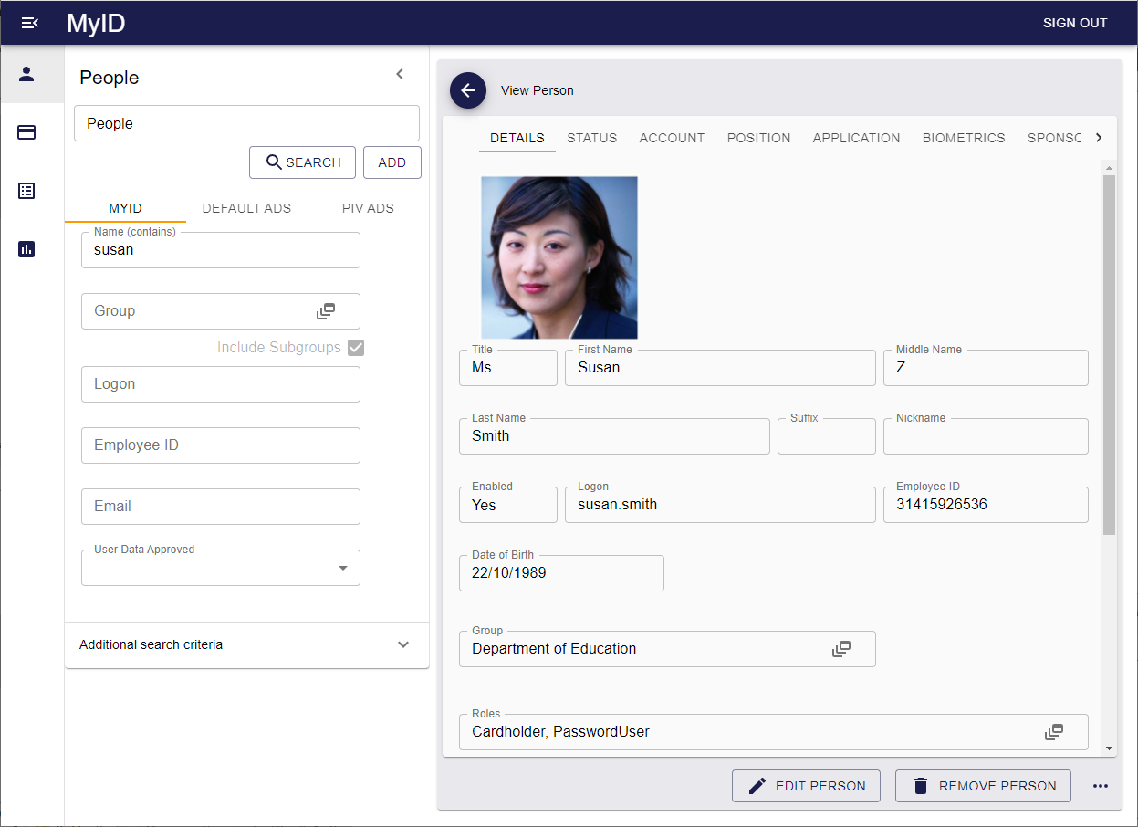 MyID Operator Client user interface