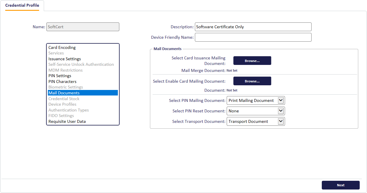 Printing mailing documents for a soft certificate package