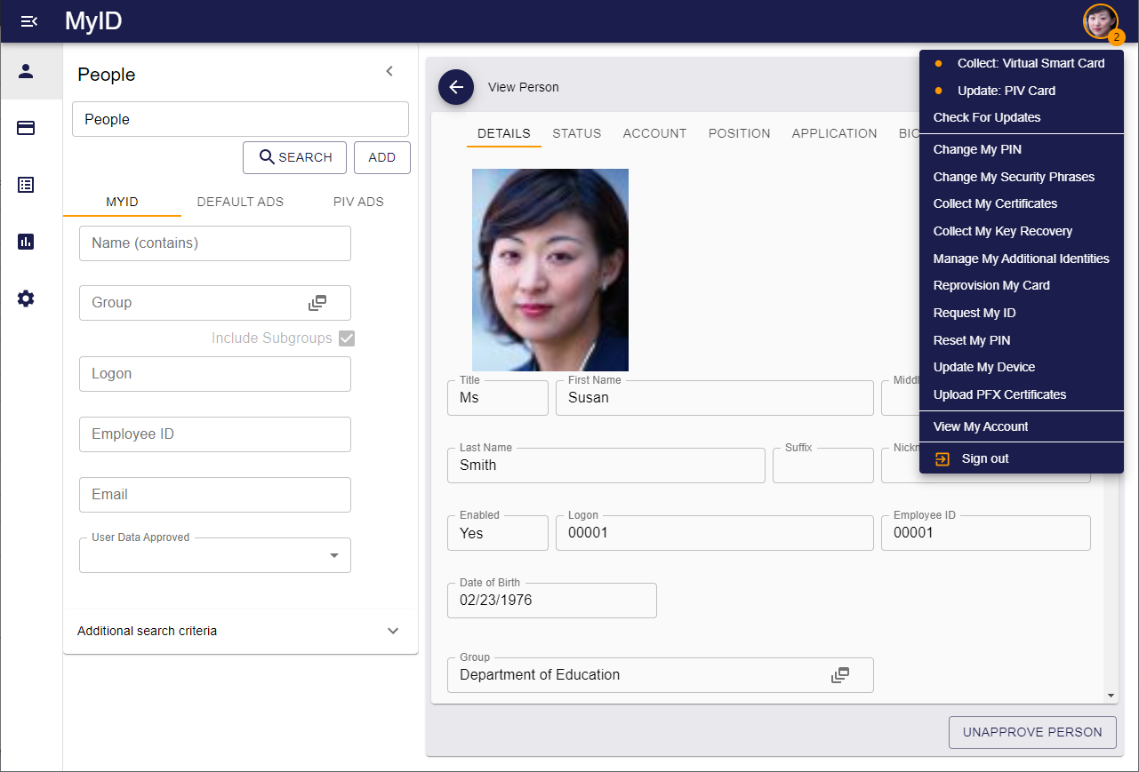 MyID Operator Client user interface
