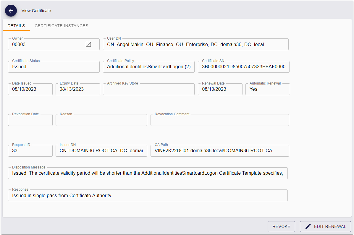 Viewing a certificate