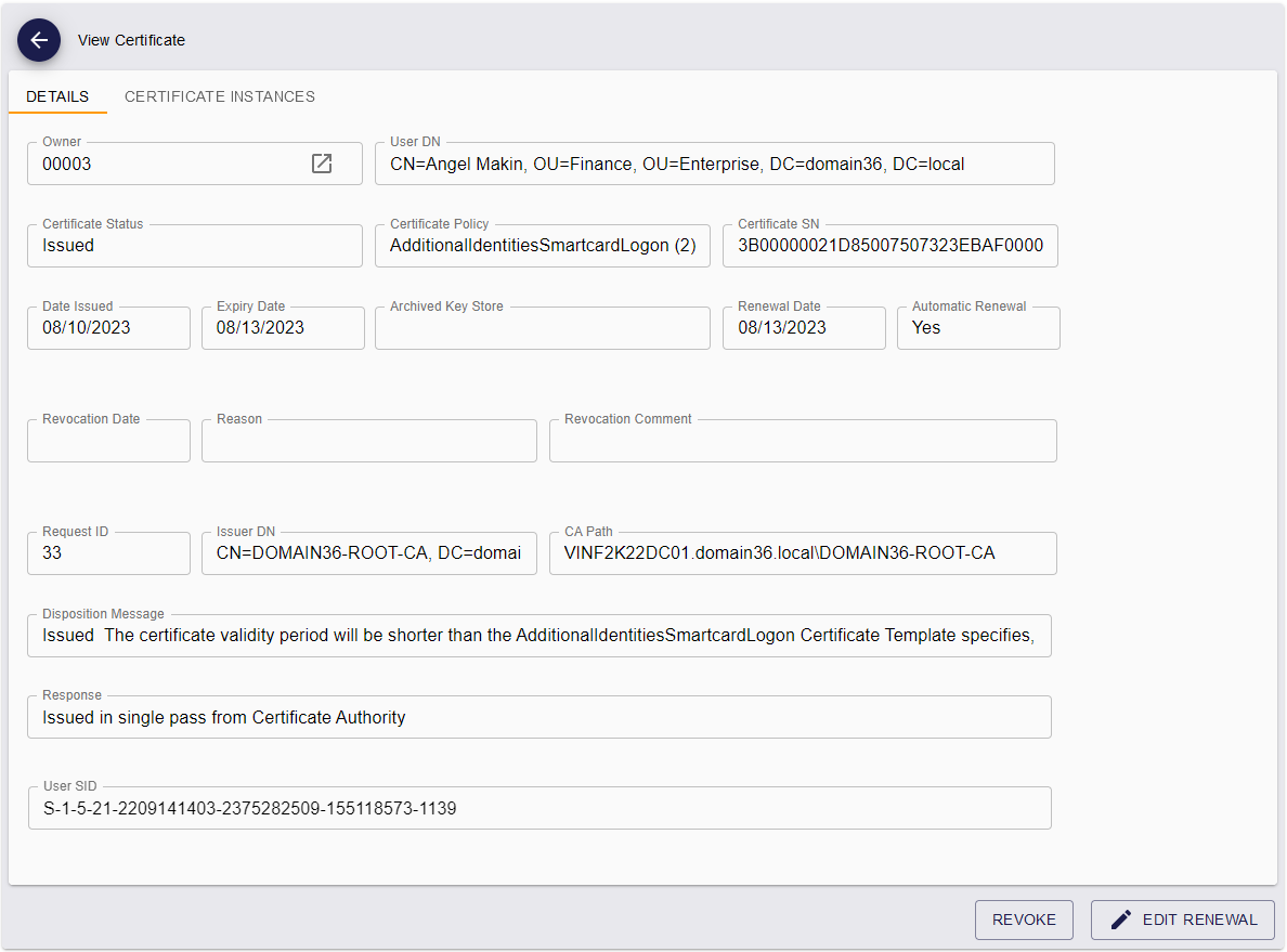 Viewing a certificate